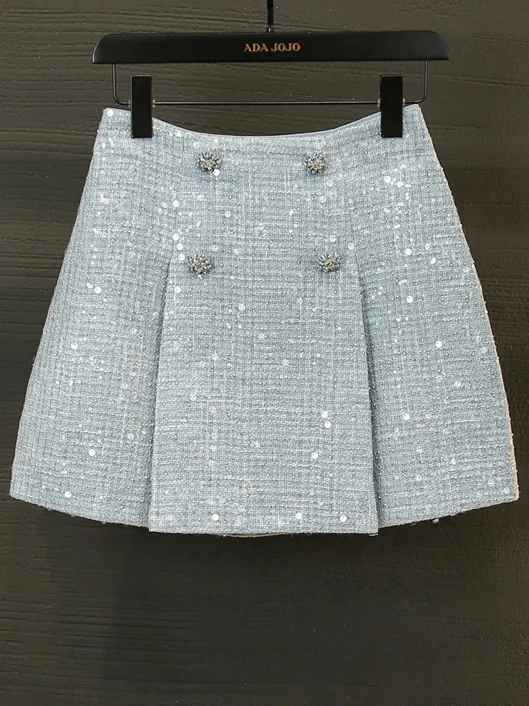 Two-Piece Tweed Dress Set for Women: Beaded Sequin Three-Piece Suit with O-Neck Single-Breasted ...