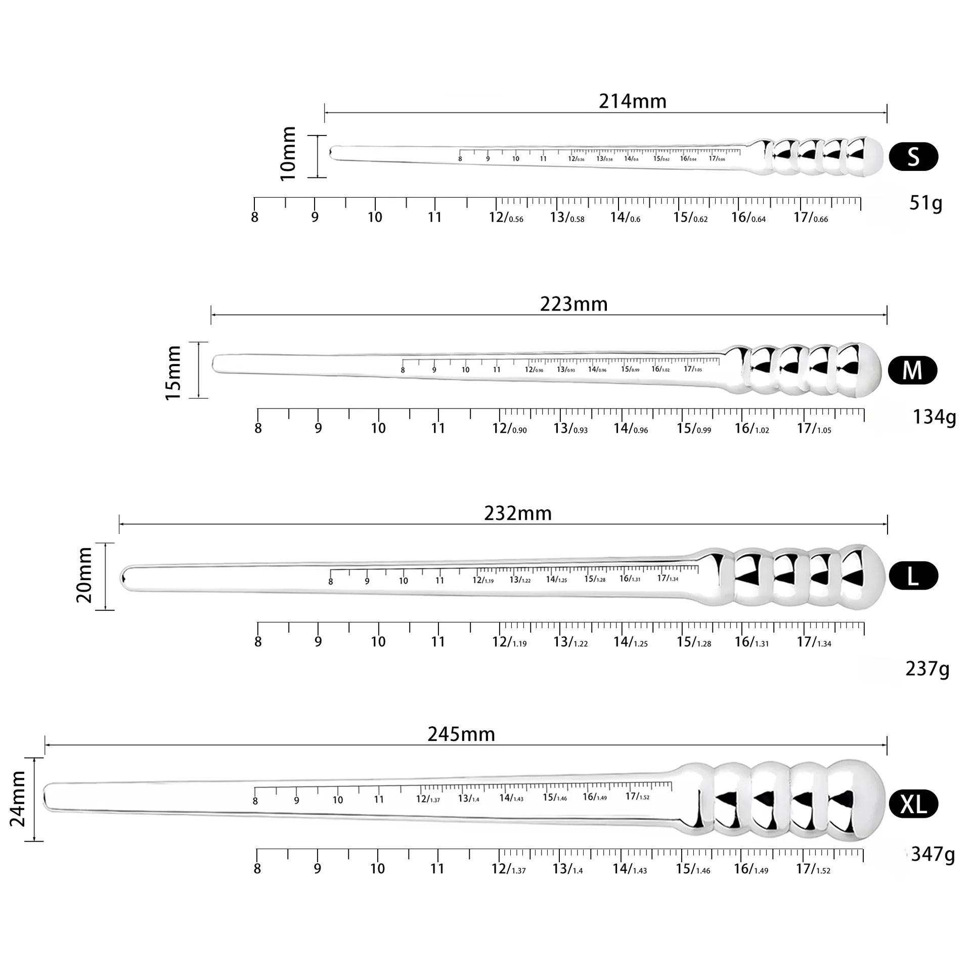 Urethral Sounding Set Metal Dilators, Horse Eye Rod, Anal Beads, And ...