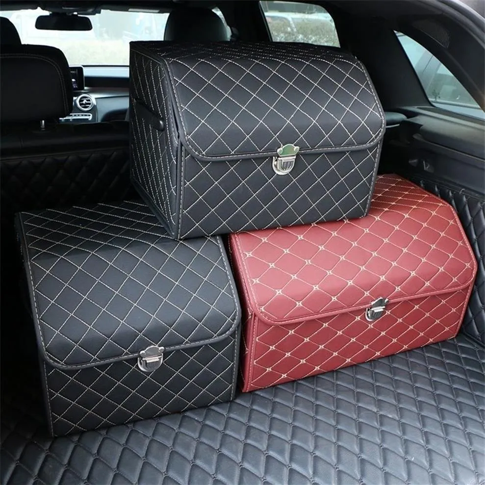 Premium PU Leather Car Trunk Organizer - Foldable Storage Box for Sedan ...