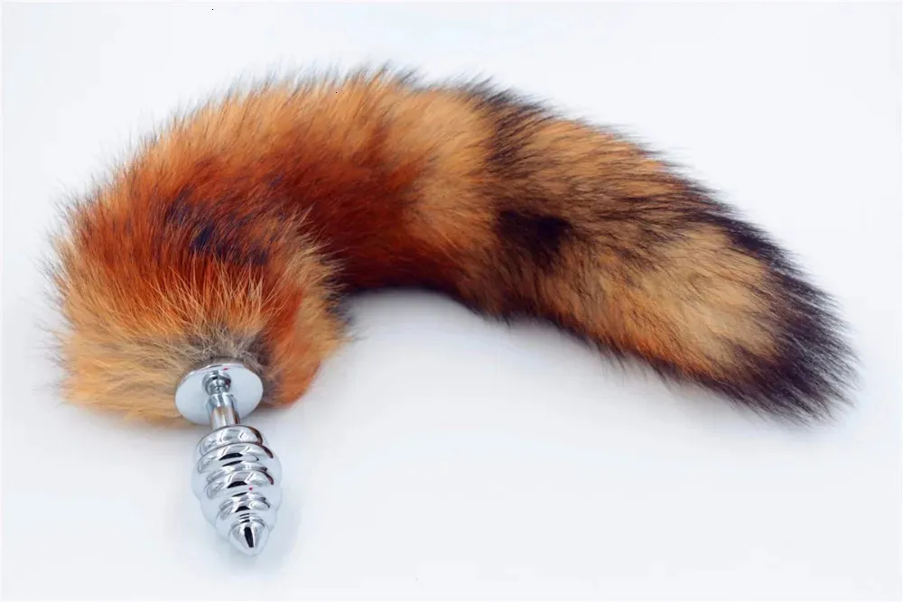 Vibrating Screw Butt Plug with Real Fox Tail, Spiral Anal Plug, 35cm ...