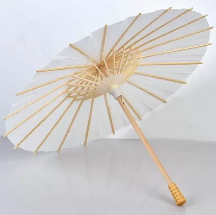 Fans & Parasols Wedding Bride Parasols White Paper Umbrella Wooden ...