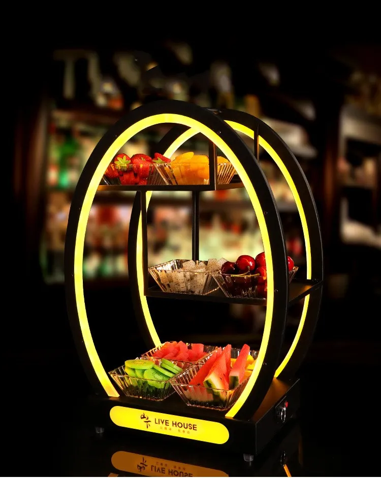 LED Lighted Bar Serving Tray Stainless Steel Rack 3 Tier Serving Stand ...