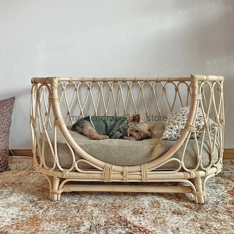 Handwoven Rattan Pet Bed - Cozy Dog Sofa, Cat Princess Crib, Detachable ...