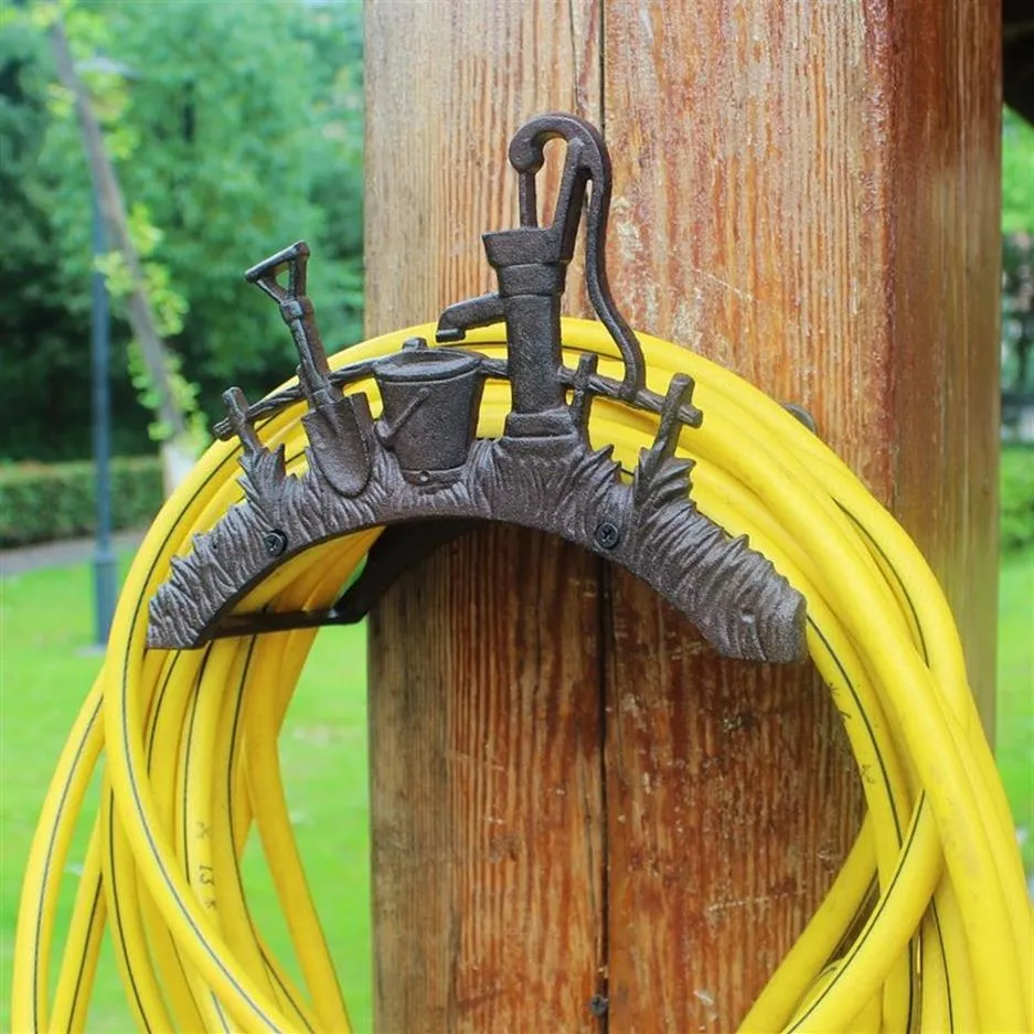 Rustic Iron Hose Rack Holder Vintage Garden Decor & Organizer For Cast ...