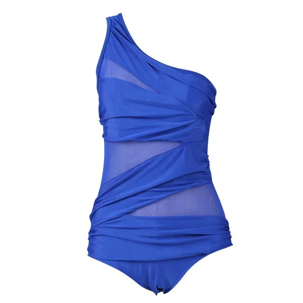Women's One-Piece Monokini Bikini Swimsuit, Push-up, One-Shoulder, Mesh ...