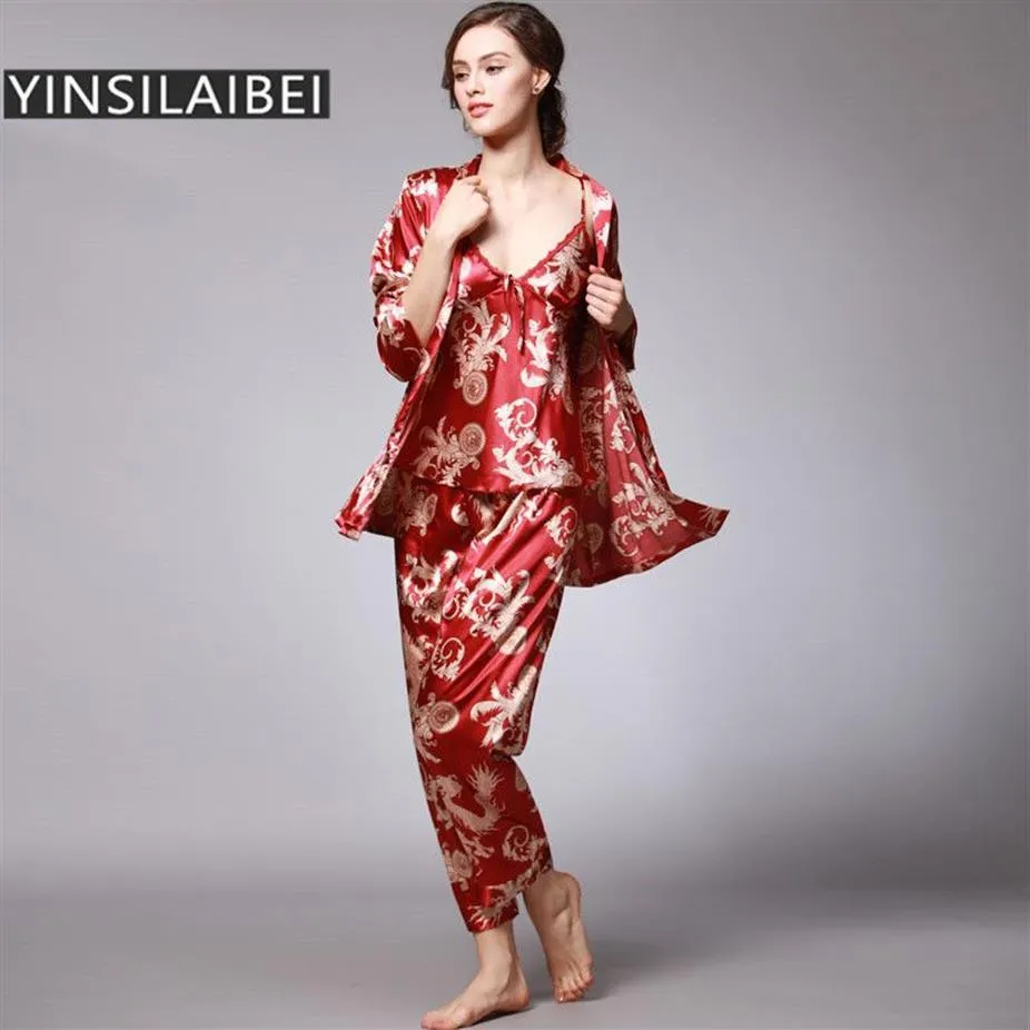 DHgate.com:YINSILAIBEI Women Satin Sleepwear Female Silk Pajama Sets ...