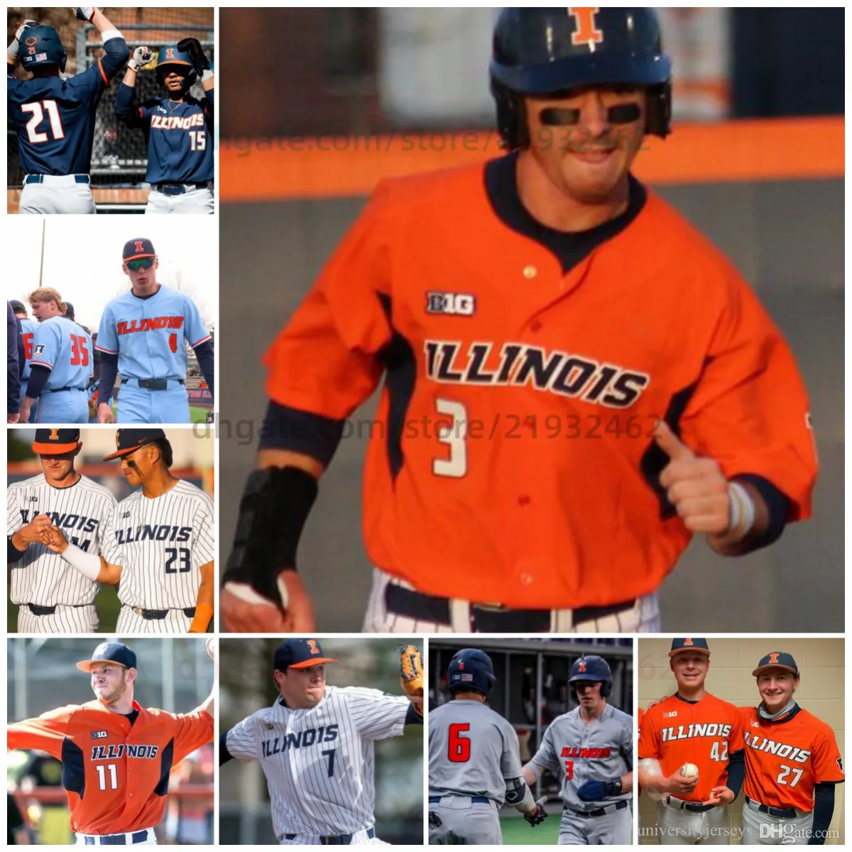 Illinois Fighting Illini Baseball Jersey Custom Stitched Names And ...