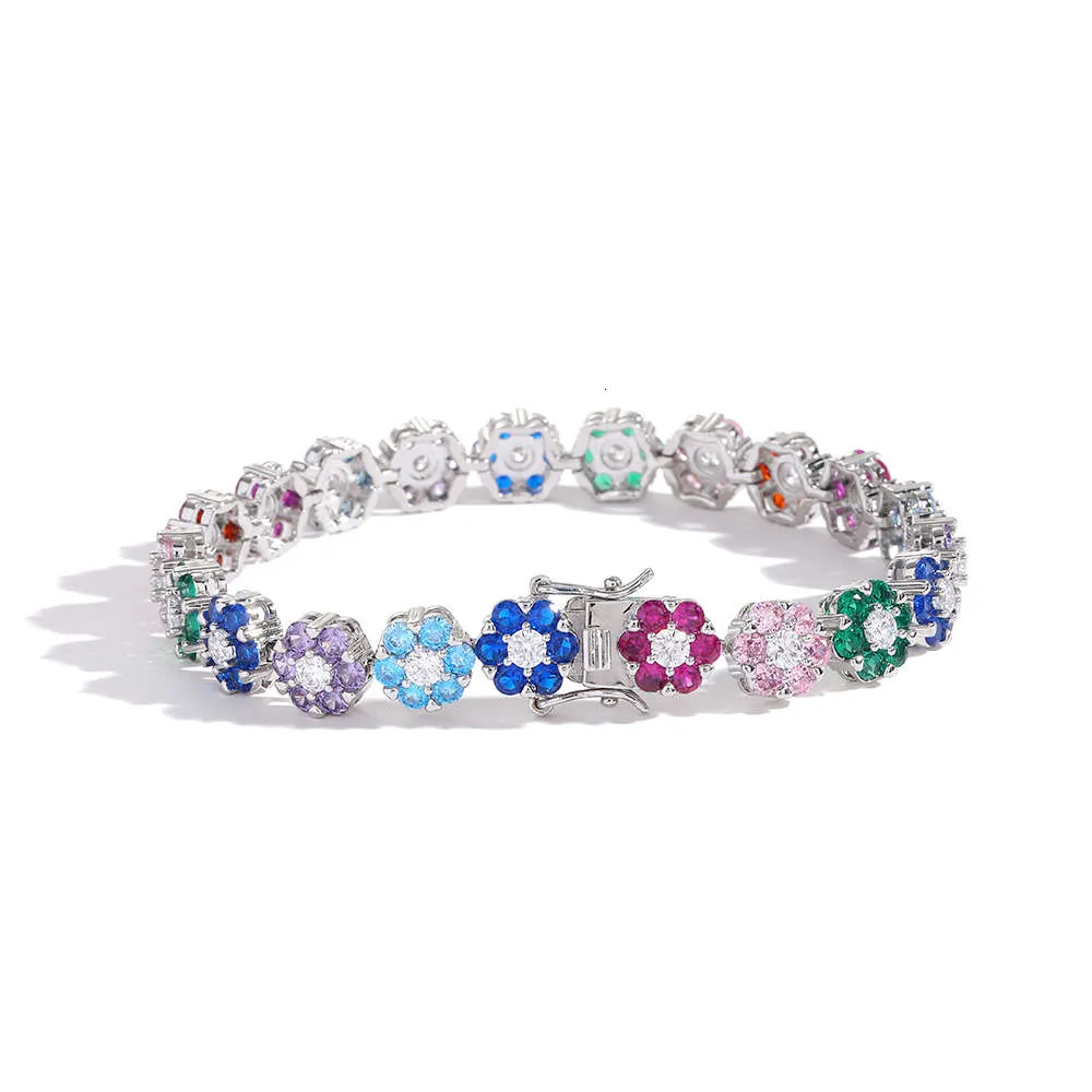 Bohemian Style Gold Filled Rainbow CZ Flower Bracelet Iced Out Floral ...