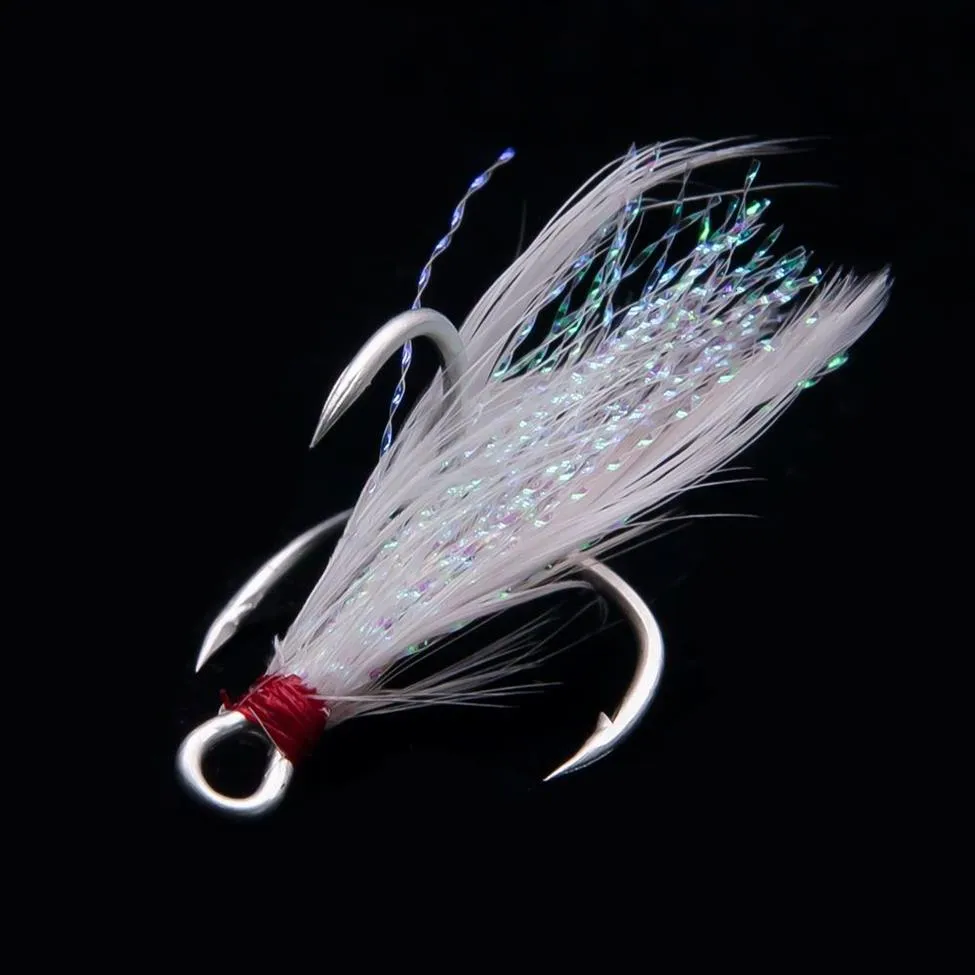 DHgate.com:Treble Fishing Hooks Feather Carbon Steel Barb 50PCS 1# 2# 4 ...