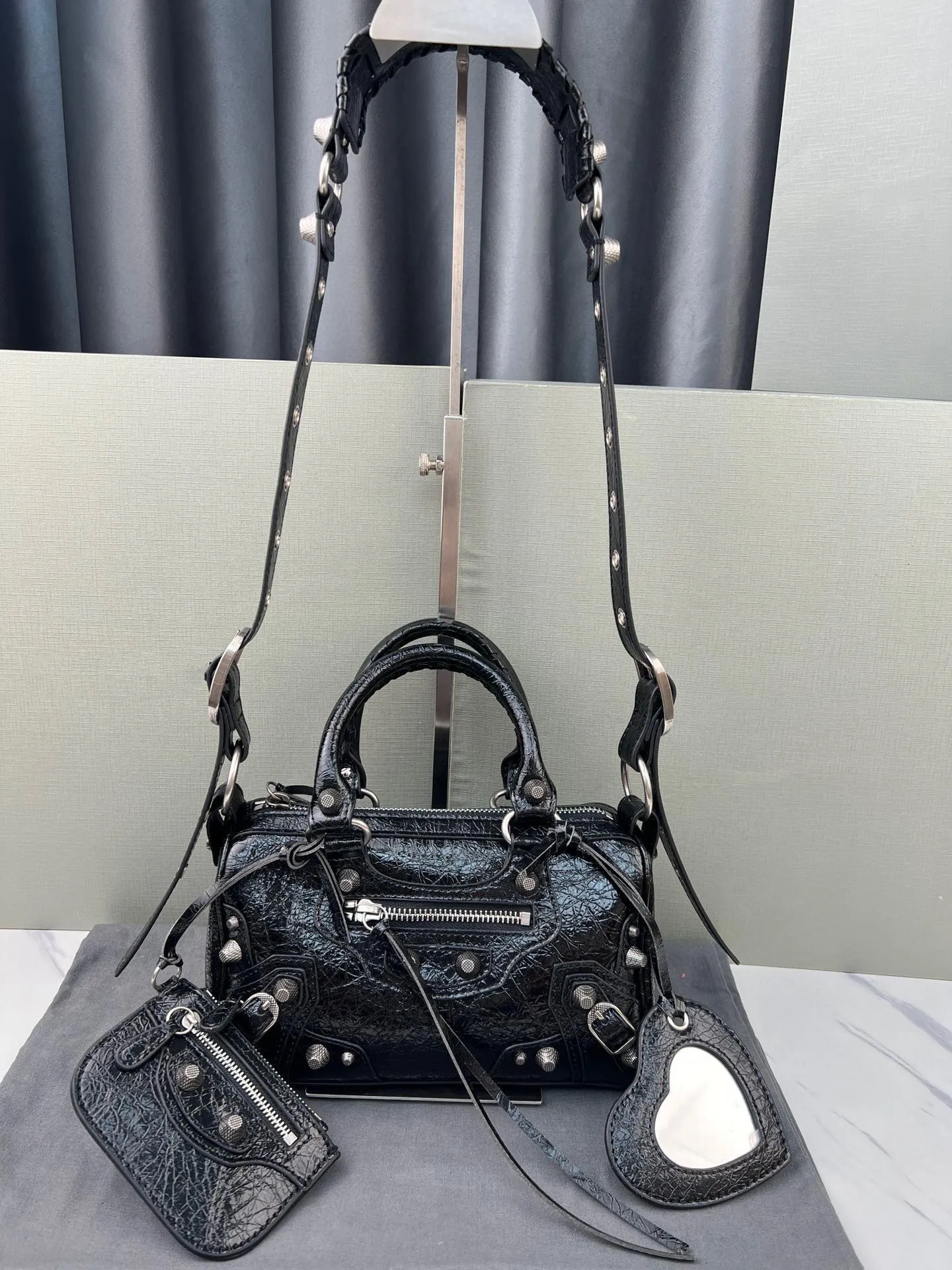 Women's Genuine Leather Motorcycle Riveted Half-Moon Shoulder Bag ...
