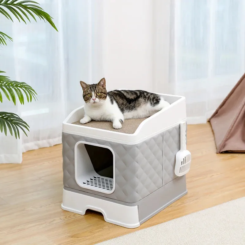 DHgate.com:Large Cat Litter Box with Scratching Board, Enclosed Drawer ...
