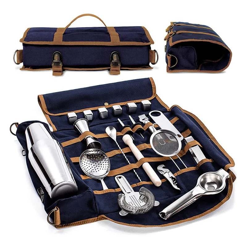 Premium Canvas Bar Tool Organizer Bag - Portable Bartender Kit Storage ...