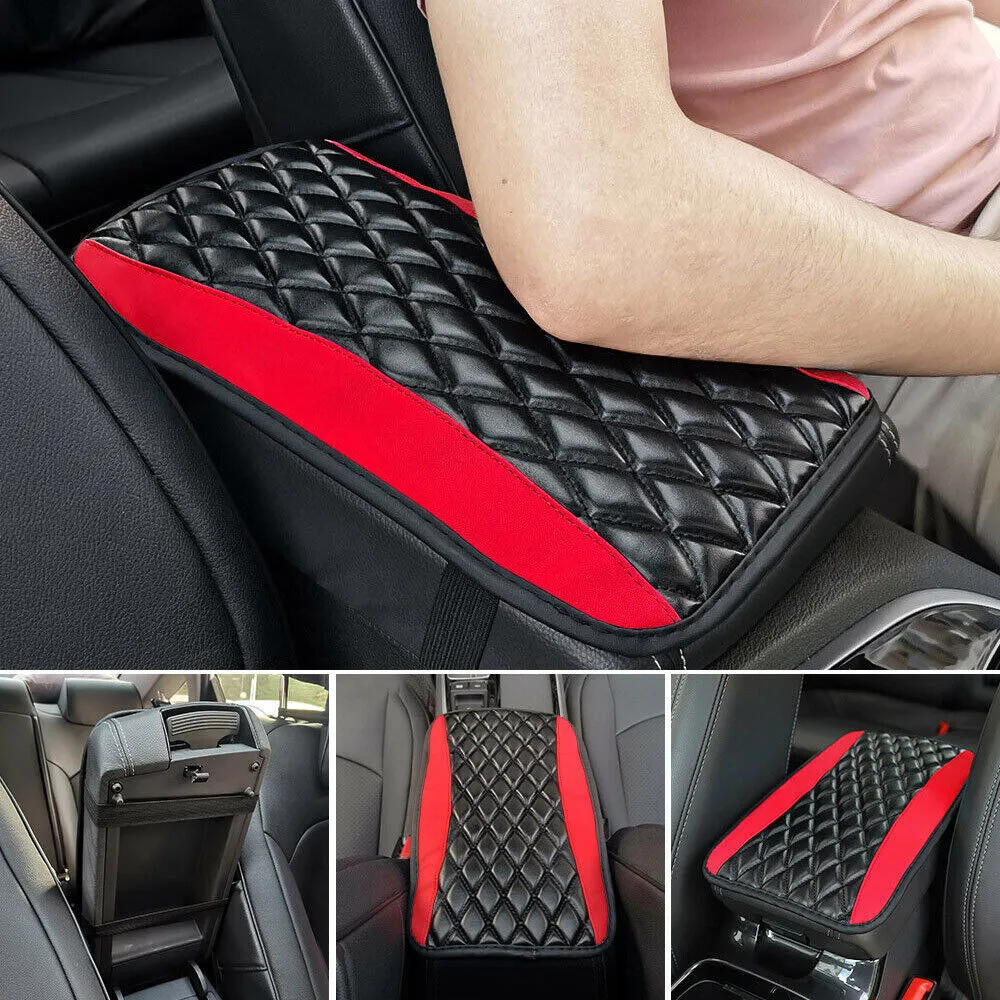 Red Car Armrest Pad - Premium PU Leather Console Cover, Auto Center ...