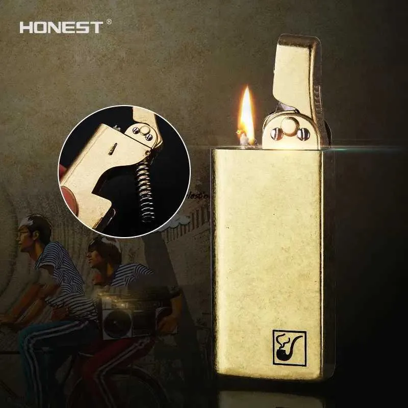 Retro Brass Kerosene Lighter | Mechanical Press Ignition Windproof ...