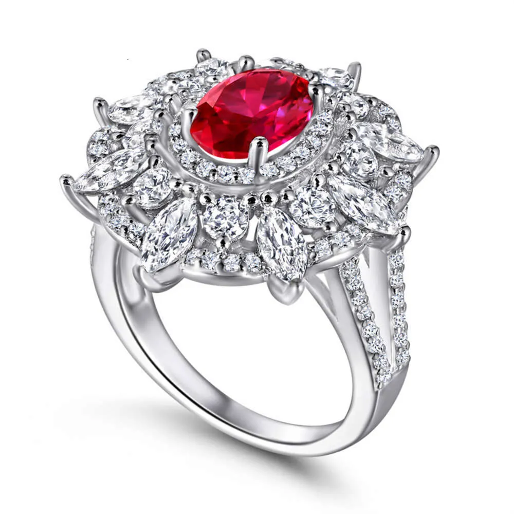 S925 Silver Ring, High Carbon Diamond Retro Ruby Ring, Exaggerated Oval Colored Treasure For ...