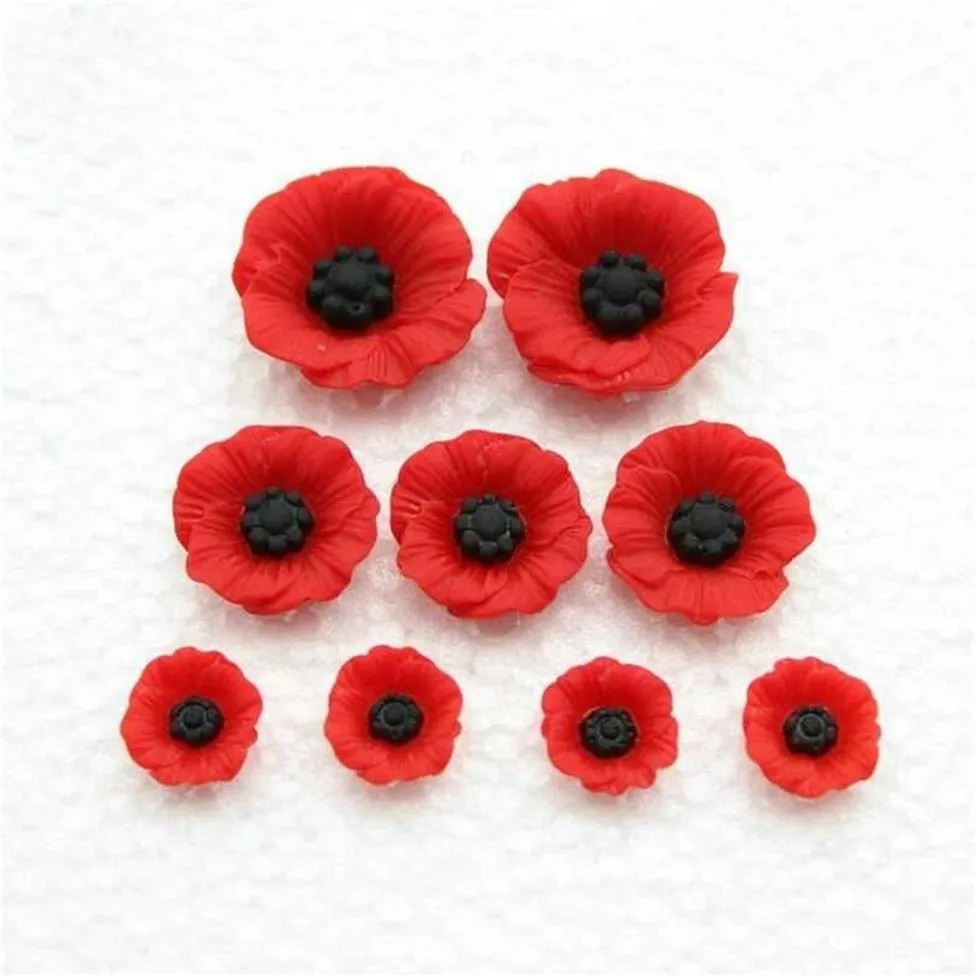 Red Poppy Resin Flowers Flatback Embellishments - Set of 100, 12-23mm ...