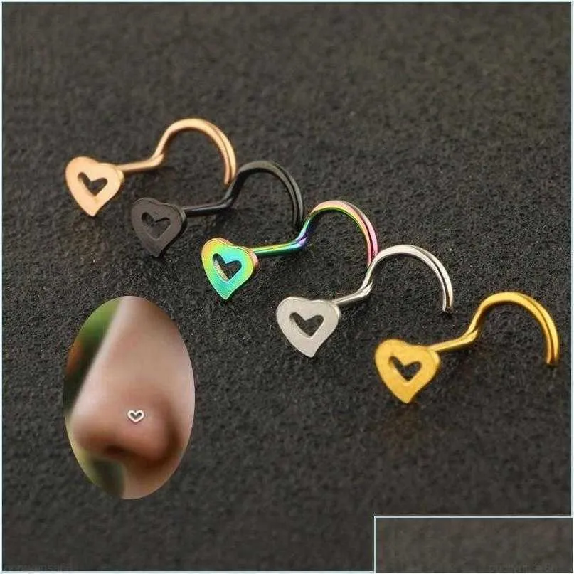 Heart Nose Rings: Stainless Steel Nose Studs, Fashion Body Piercing ...