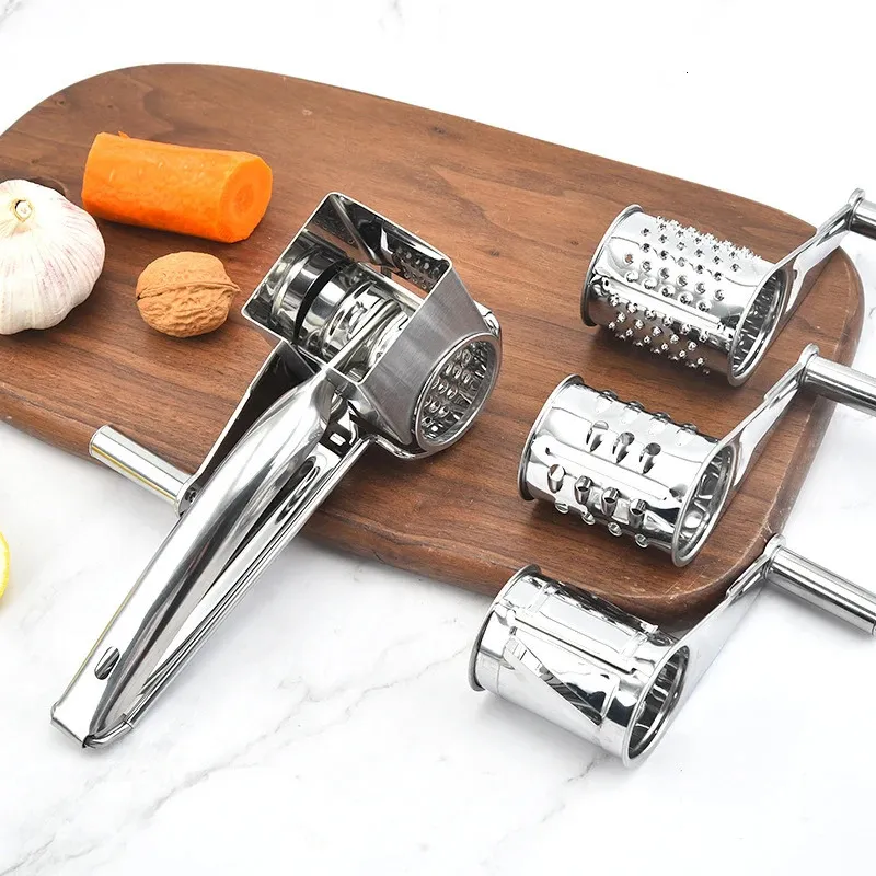 Premium Rotary Cheese Grater & Slicer with 4 Blades - Stainless Steel ...