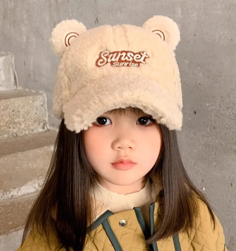 M692 New Autumn Winter Kids Baseball Cap Hat Letters Children Cartoon Bear Ear Peaked Cap Boys ...