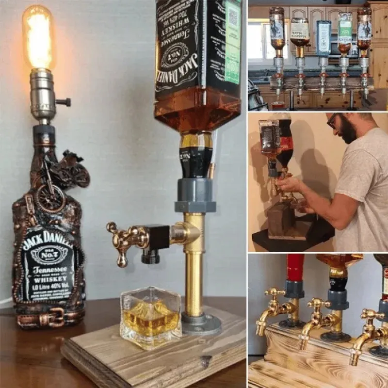 Wood Whiskey Dispenser, Bar Bottle Rack Elegant Liquor Dispenser For ...