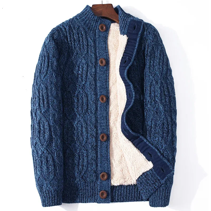 Men's Thick Knit Wool Cashmere Cardigan Sweater Winter Coat Sizes 4XL ...