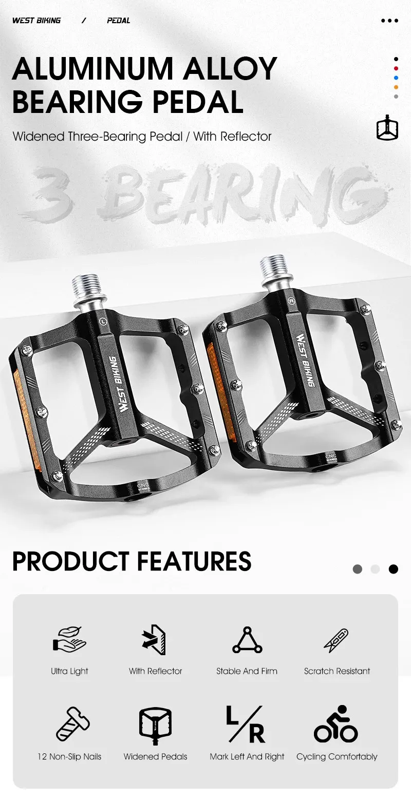 Bike Pedals: West Biking 3 Bearings Bicycle Pedal, Reflective ...