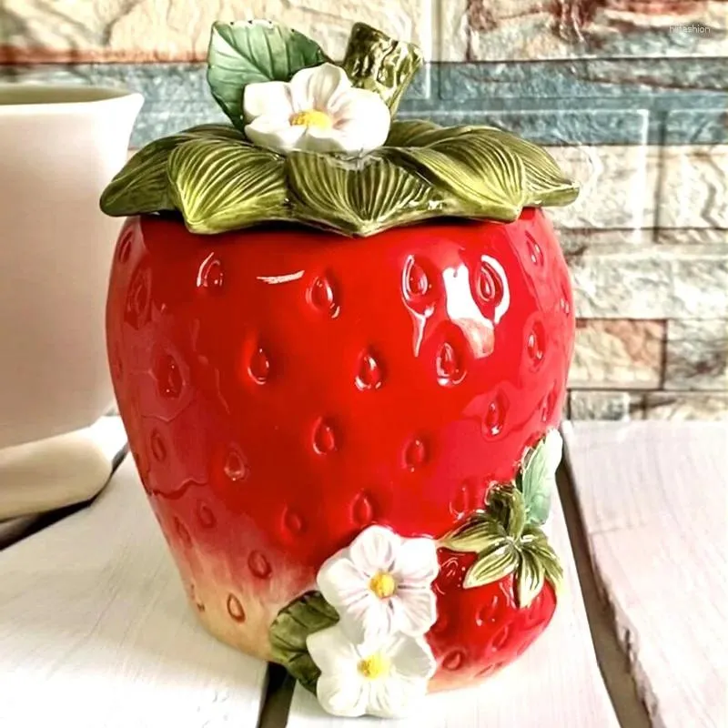 Cute Strawberry Ceramic Storage Jar - European Style Sealed Container ...