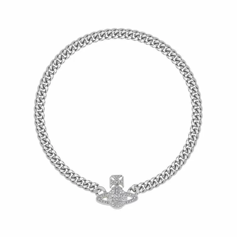 Vi#Viane* Saturn Cuban Link Choker Necklace Plated Dashing Cubic ...