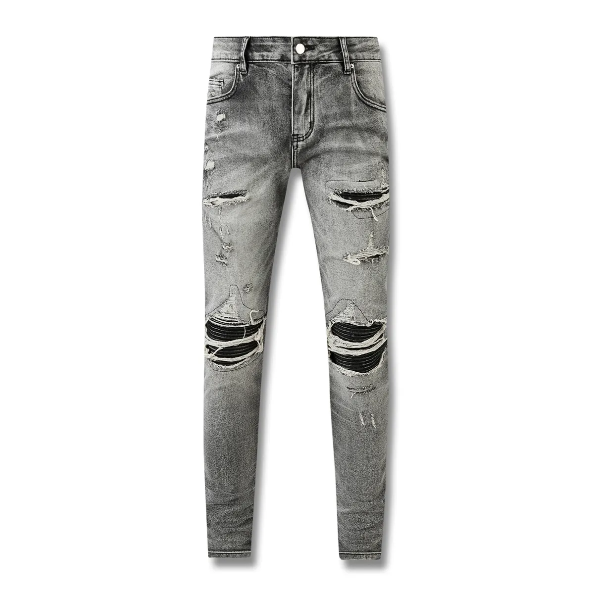 Designer Men's Biker Style Denim Grey Ripped Jeans Slim Fit, Distressed ...