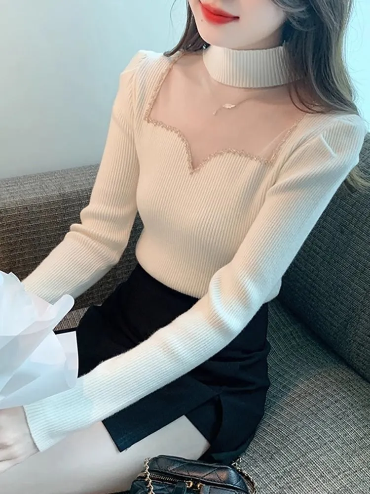 New Design Women's Stand Collar Gauze Patched Perspective Beading Long ...