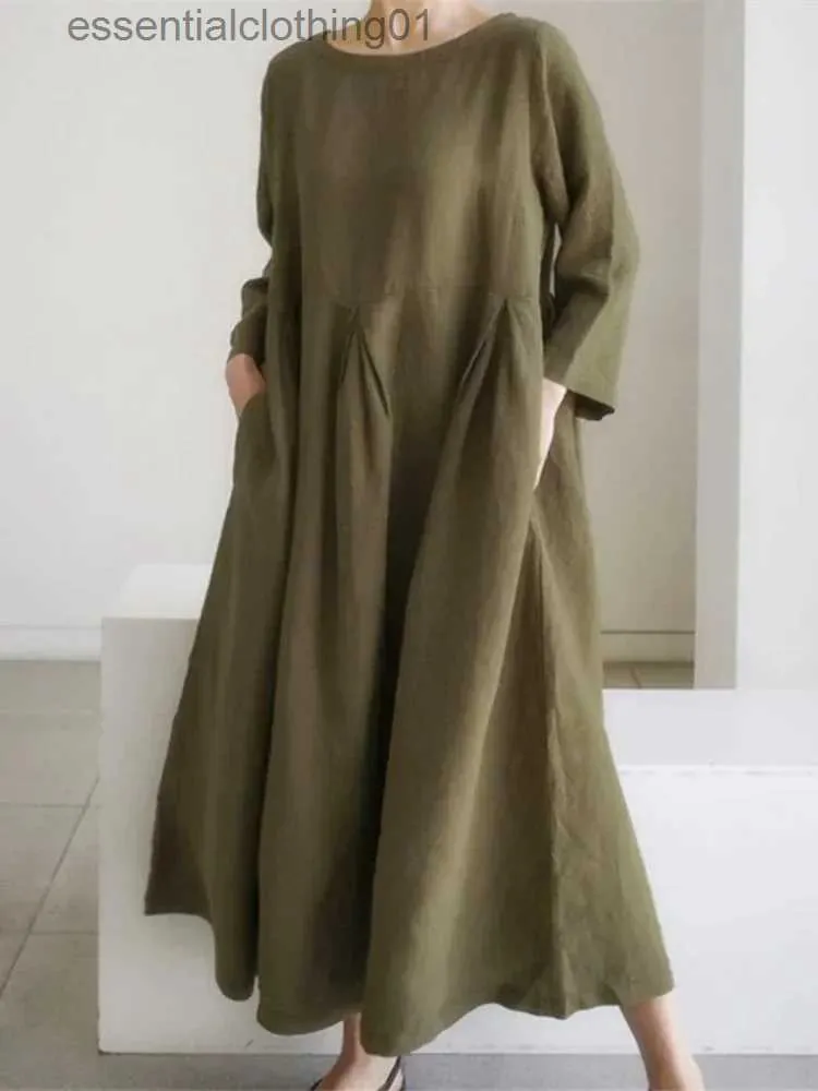 Casual Loose Oversized Cotton Linen Round Neck Pullover Solid Color ...