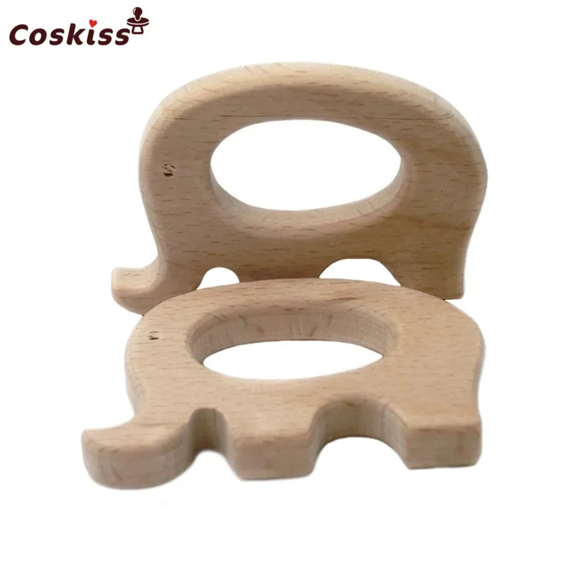 Beech Wood Baby Teethers - Natural Elephant Design, Handmade Wooden ...