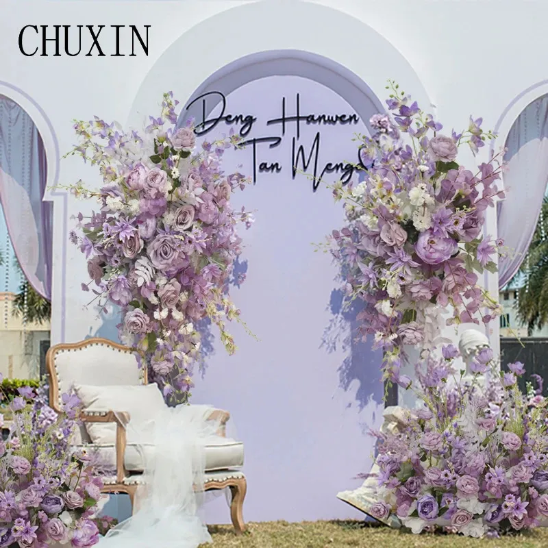 Elegant Purple Wedding Flowers: Rose & Floral Row Arrangement ...