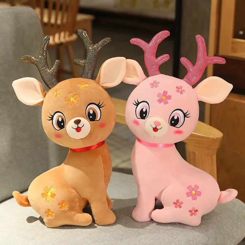 Small Cartoon Deer Reindeer Soft Toy Cute Flower Deer Pillow Cuddle ...