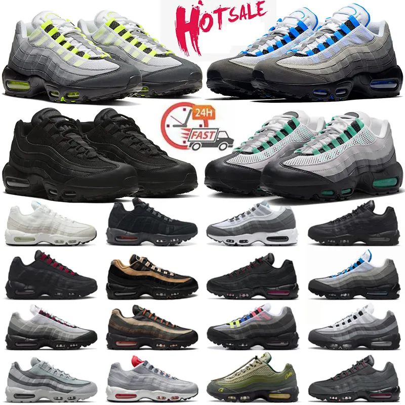Green Neon Triple Black Running Shoes For Men And Women 95s Style, Size ...