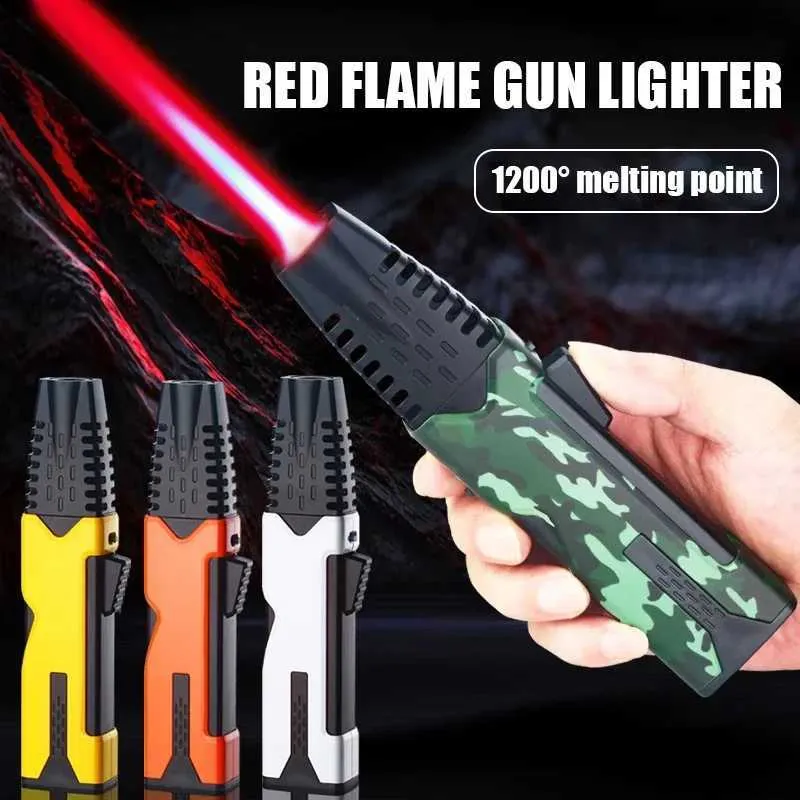Red Flame Torch Lighter Adjustable Size Safety Lock Continuous Ignition ...