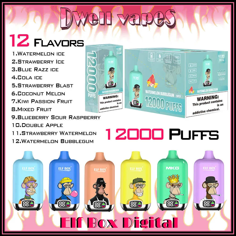 Original ELF BOX Digital 12000 Puffs Vape Descartável 12k Puffs E Cigarros Vaper 500mAh ...