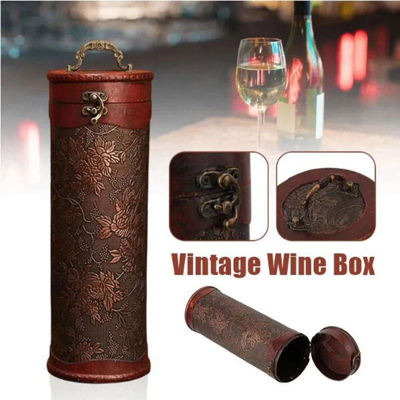 Vintage Round Wooden Wine Box: Retro Festival Gift Decor Single Bottle ...