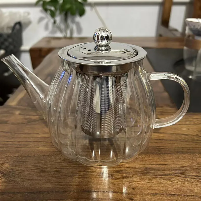 DHgate.com:Ribbed Glass Teapot with Removable Loose Tea Infuser | 600ml ...