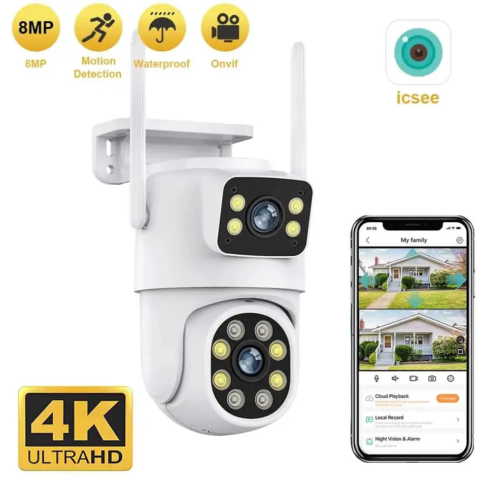DHgate.com:4K 8MP PTZ WiFi Camera, Dual Lens Dual Screen IP Camera ...