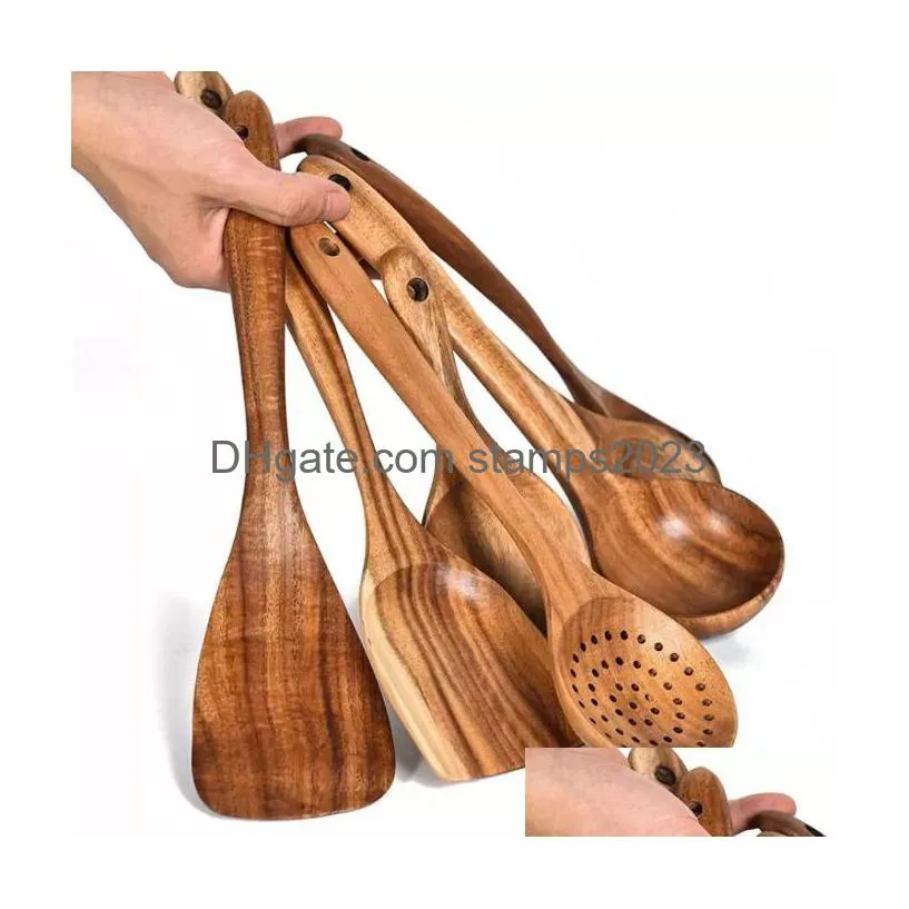 DHgate.com:Teak Wood Spoon Colander, Long Handle Wooden Non-Stick ...