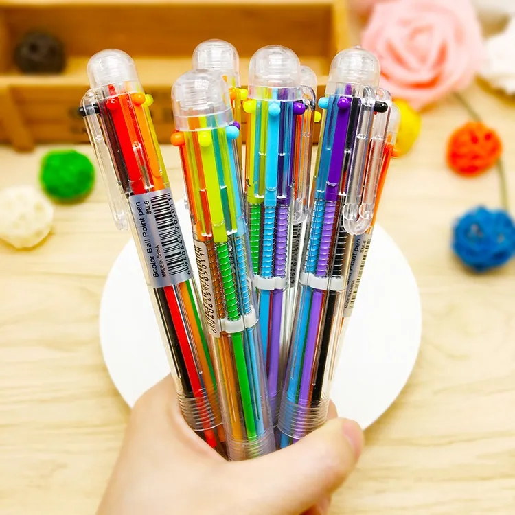 6 In 1 Multicolor Ballpoint Pen 0.5mm Metal Tip, Colorful Stationery ...