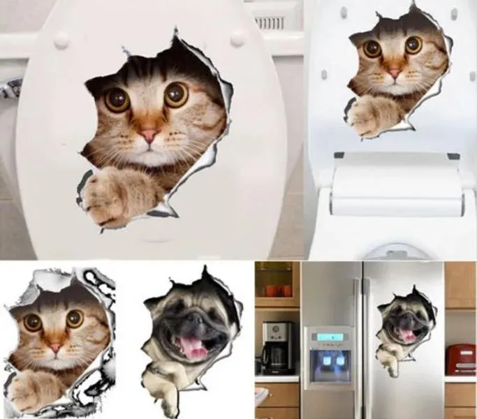 DHgate.com:Vivid 3D Cats and Dogs Wall Stickers for Toilet Decoration ...