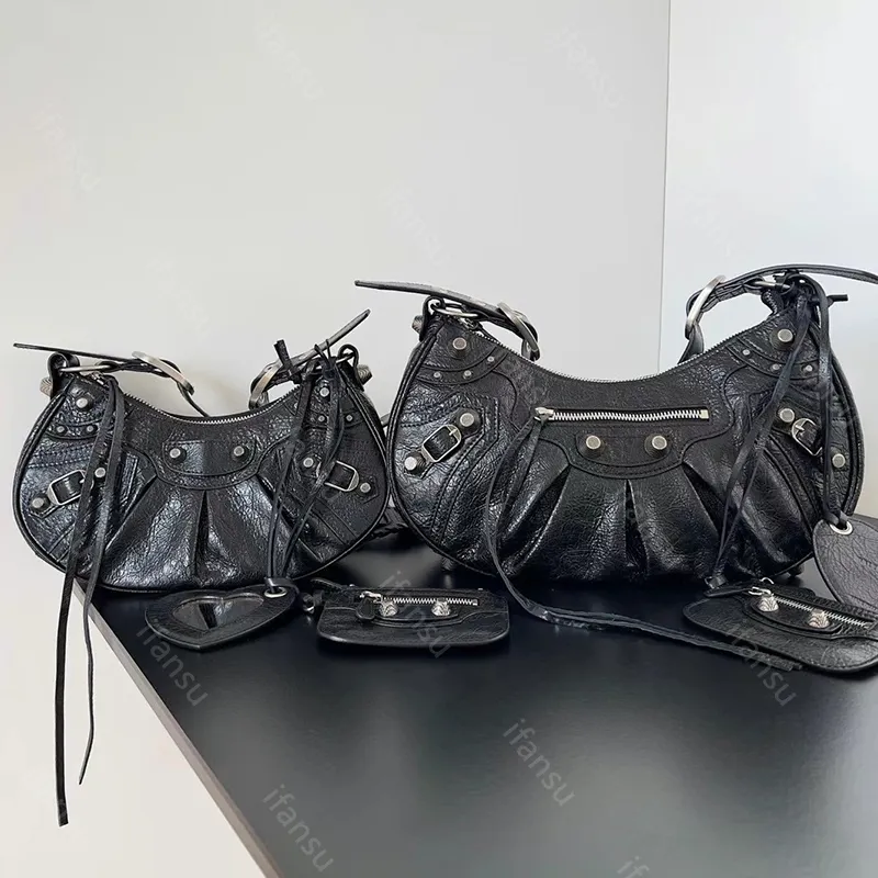 Luxury Leather Half Moon Bag: Designer-Inspired, Rivet Accents, & Coin ...