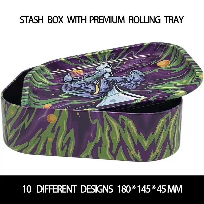 Metal Rolling Tray Kit & Stash Box - 180x140x45mm - Small & Large Sizes ...