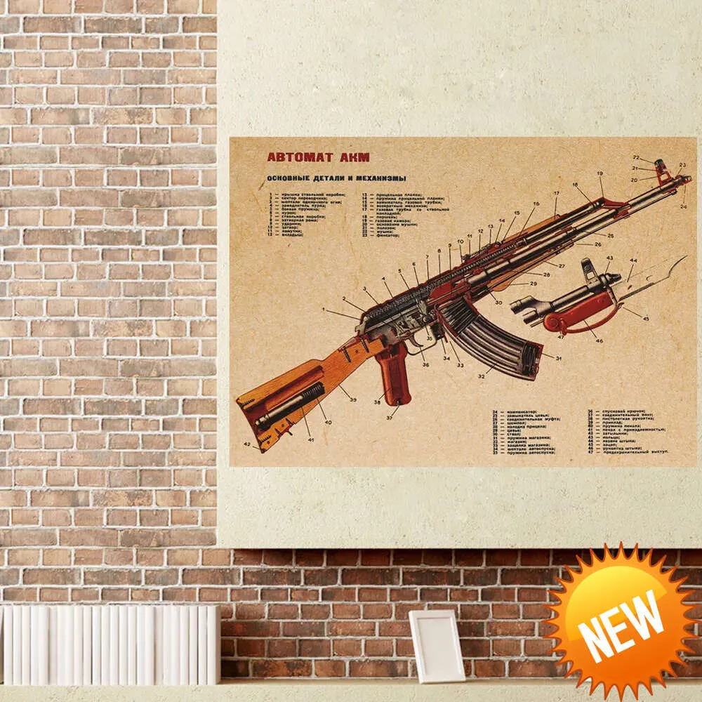 Gun Akm Ak47 Modified Structure Kraft Poster Paper Home Decor Kids Boys ...