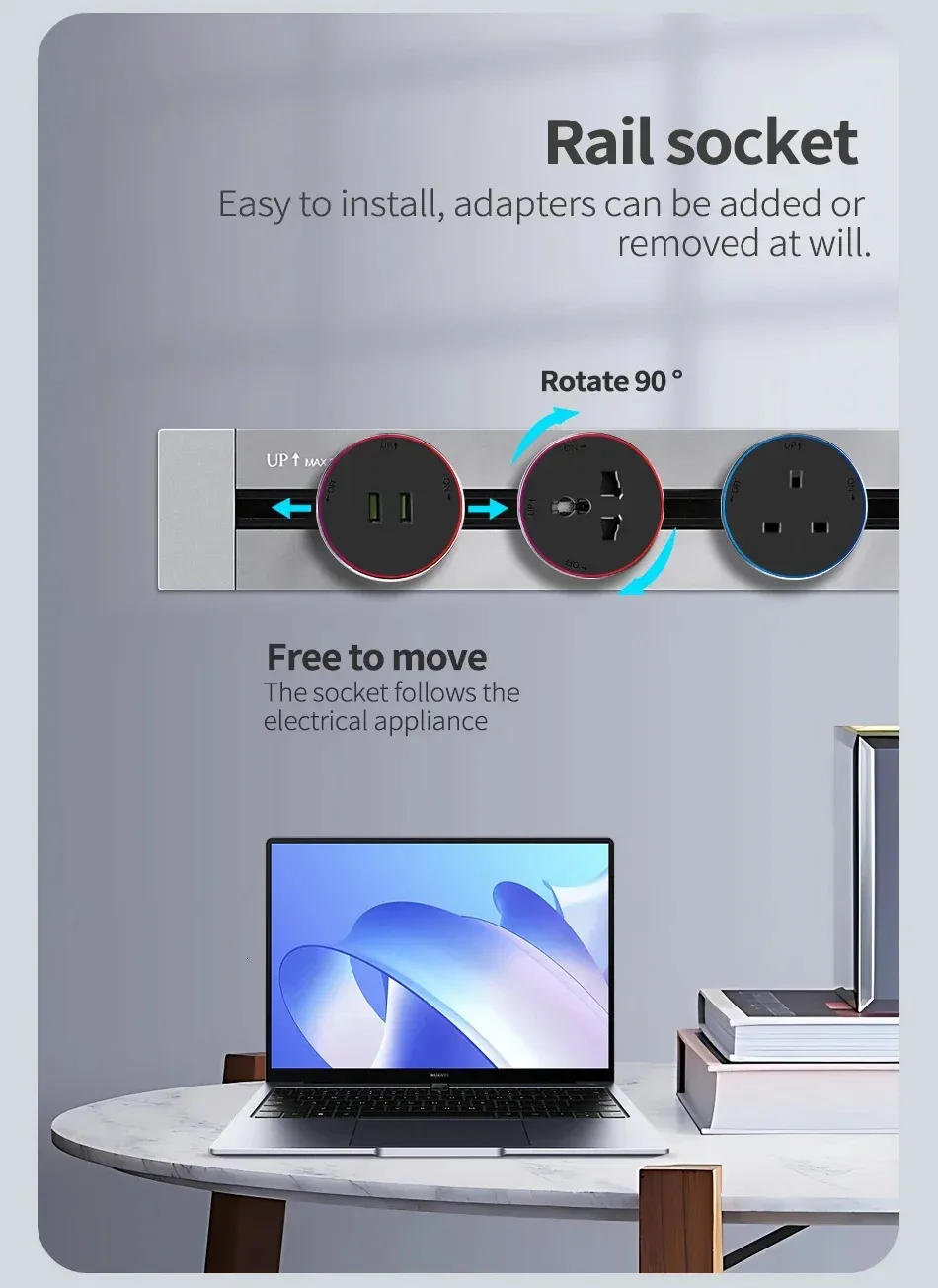 Extended Power Strip with Movable Socket Track - Concealed Inset Design ...