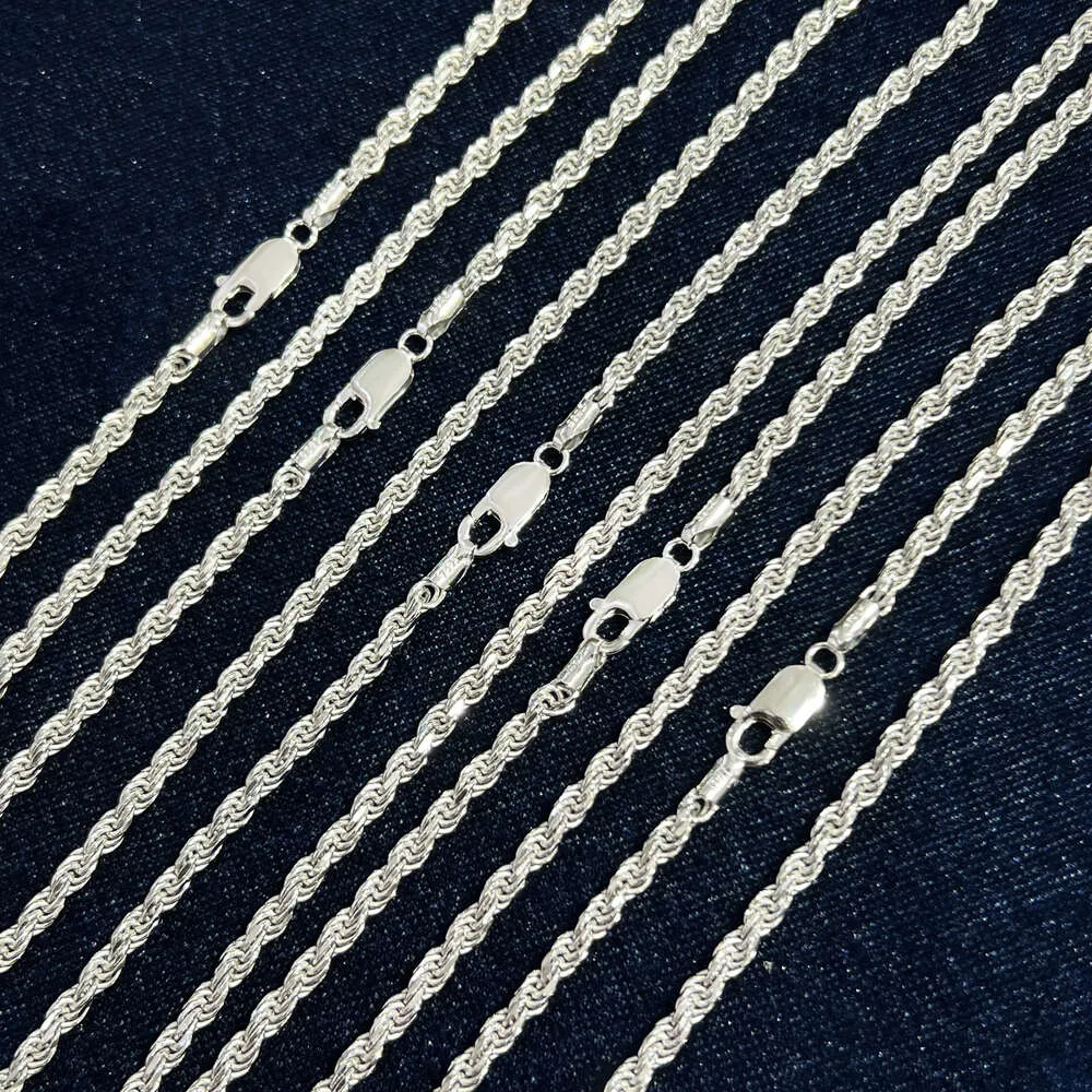 High Quality 925 Sterling Silver Rope Chain Necklace Gold Plated Twist ...