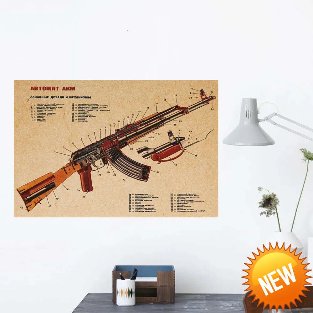 Gun Akm Ak47 Modified Structure Kraft Poster Paper Home Decor Kids Boys ...