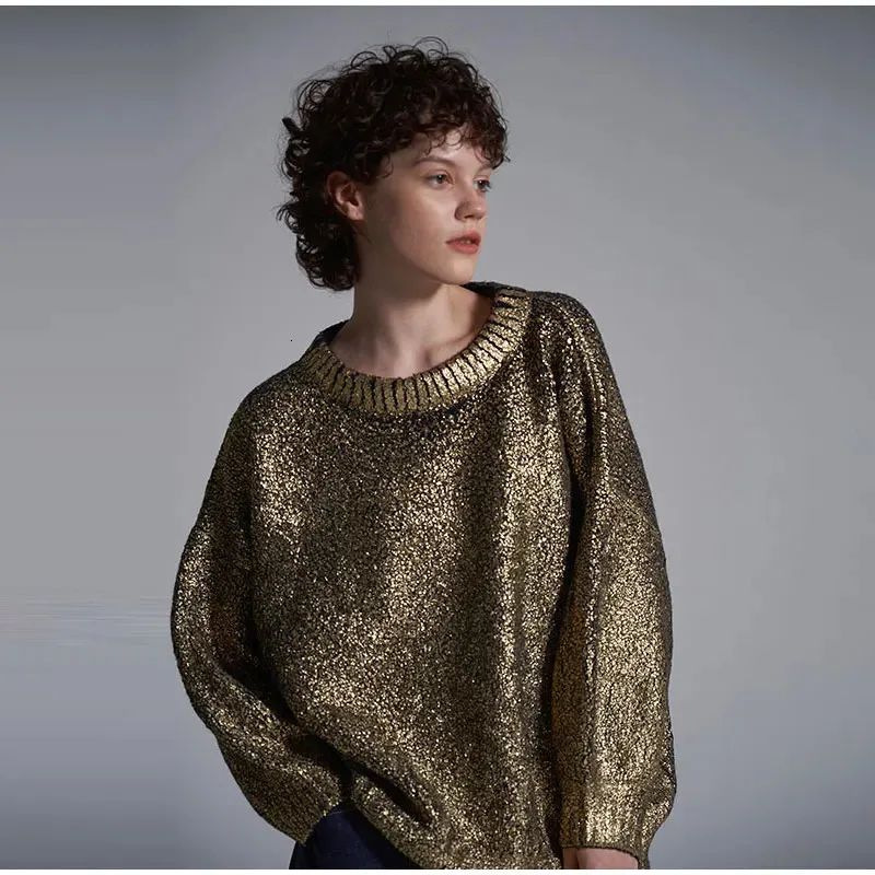 Men's and Women's Gradient Knit Pullover Sweaters with Metallic Gold ...